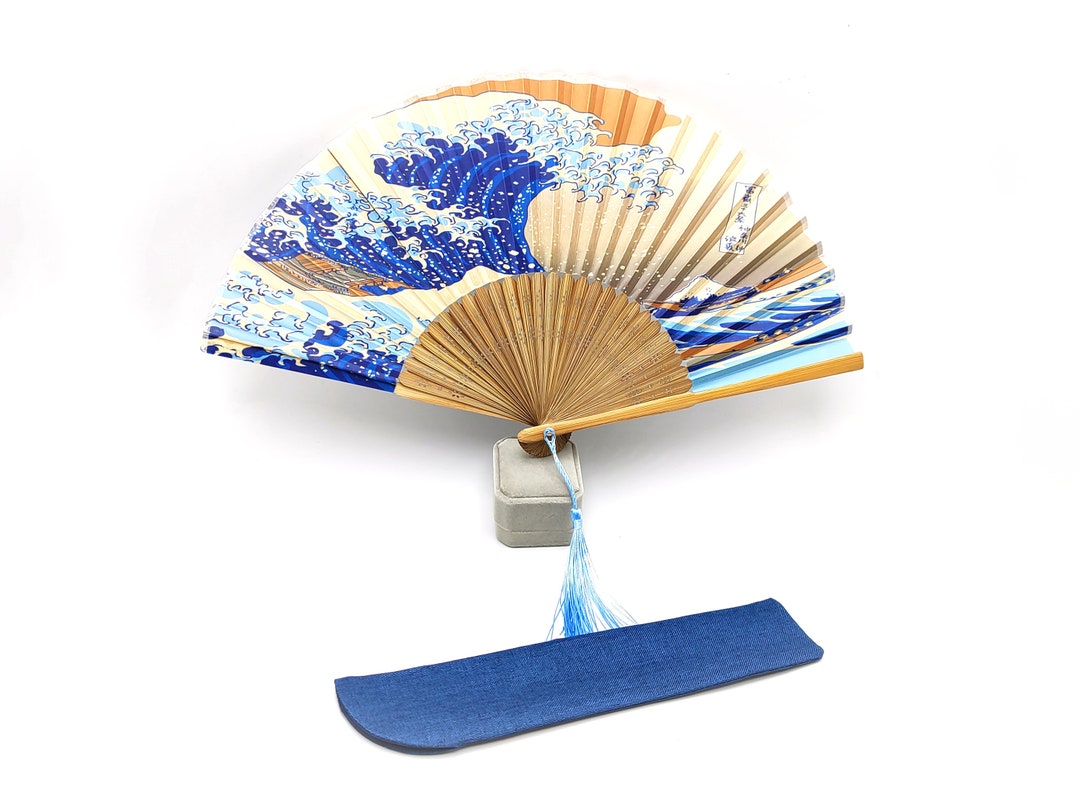 Bamboo and Fabric Folding Fan Pattern the Great Wave off - Etsy Canada