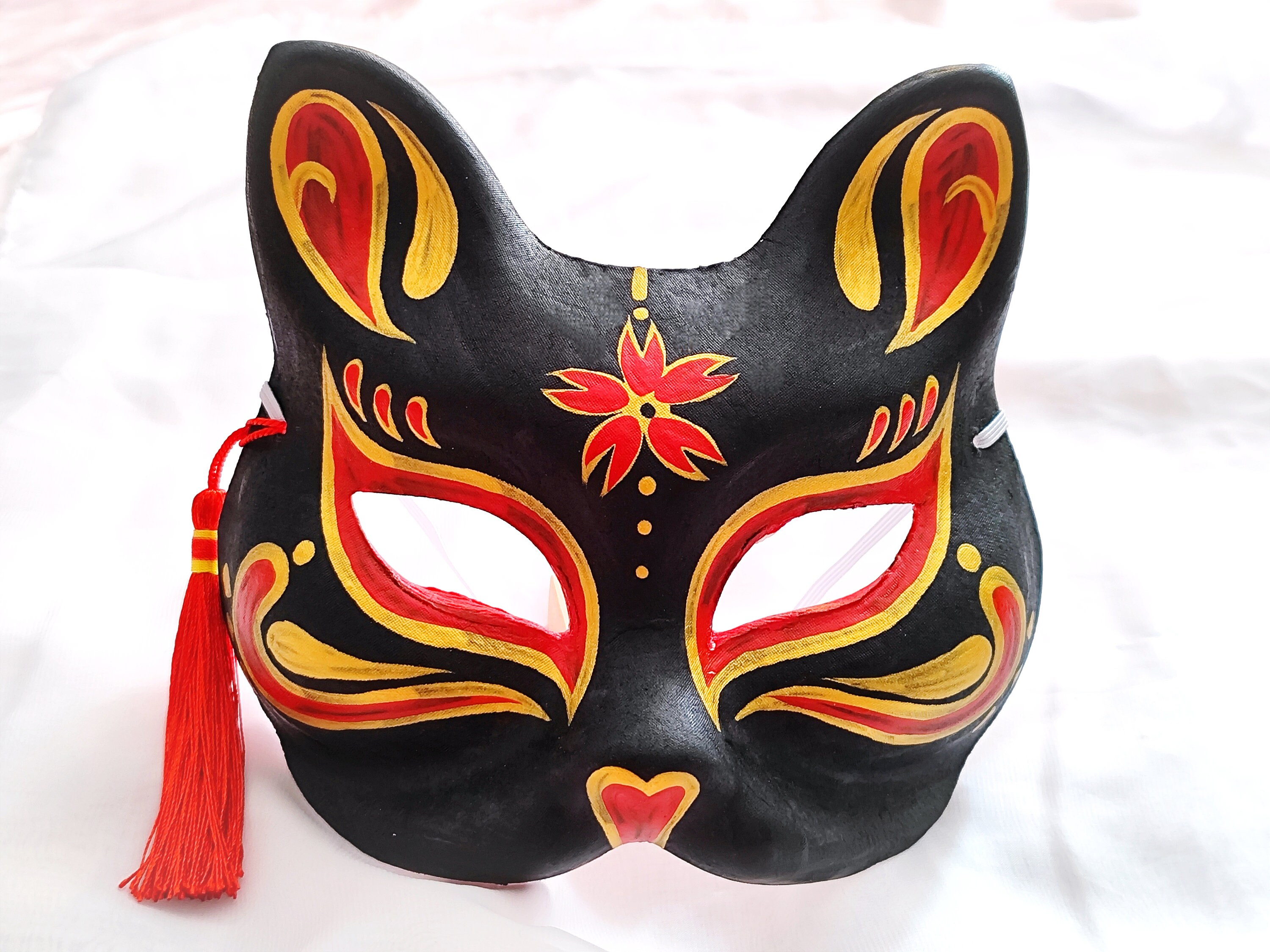 Kitsune Mask Disguise Woman Black Mask Japanese Costume Sakura Cherry ...