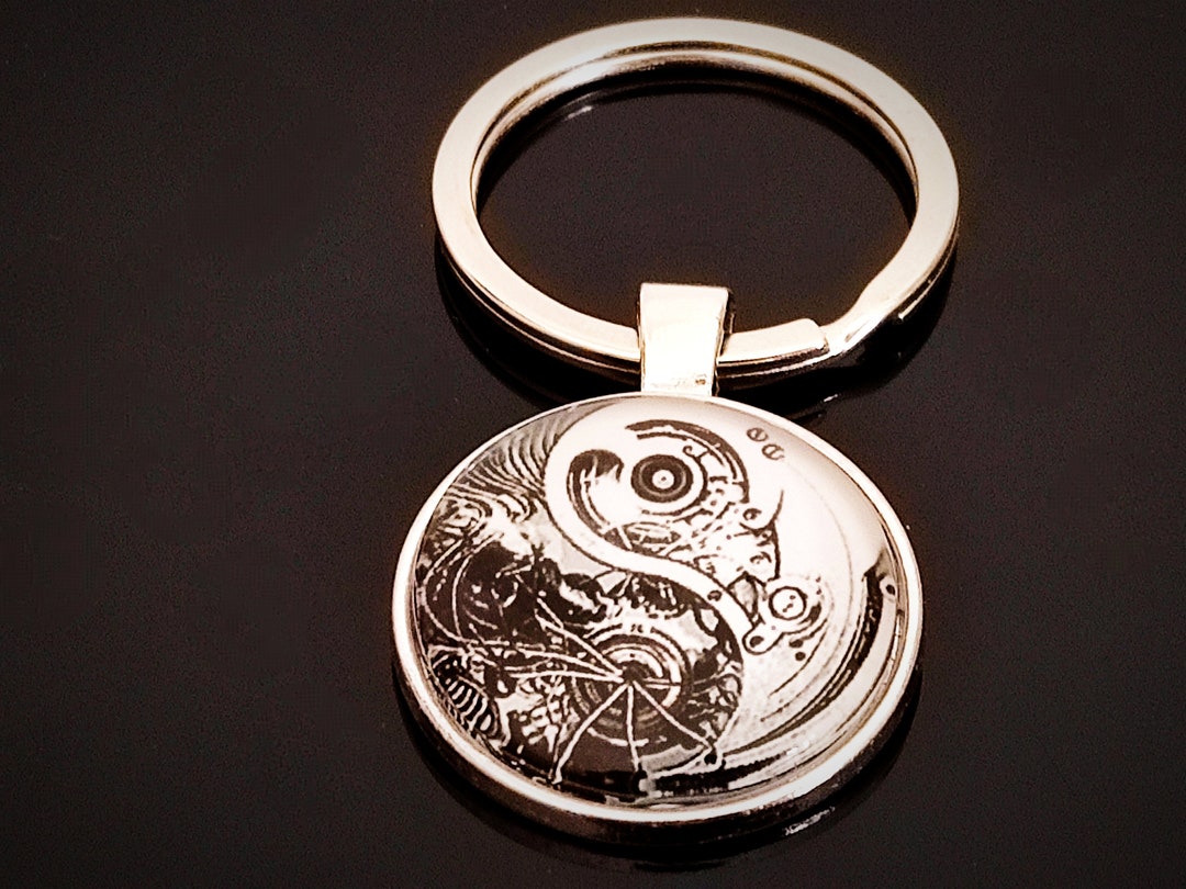 Silver Metal and Glass Yin Yang Zen Punk Style Key Ring - Etsy
