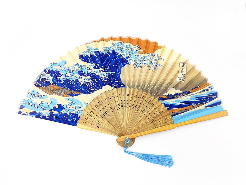 Bamboo and Fabric Folding Fan Pattern the Great Wave off - Etsy Canada