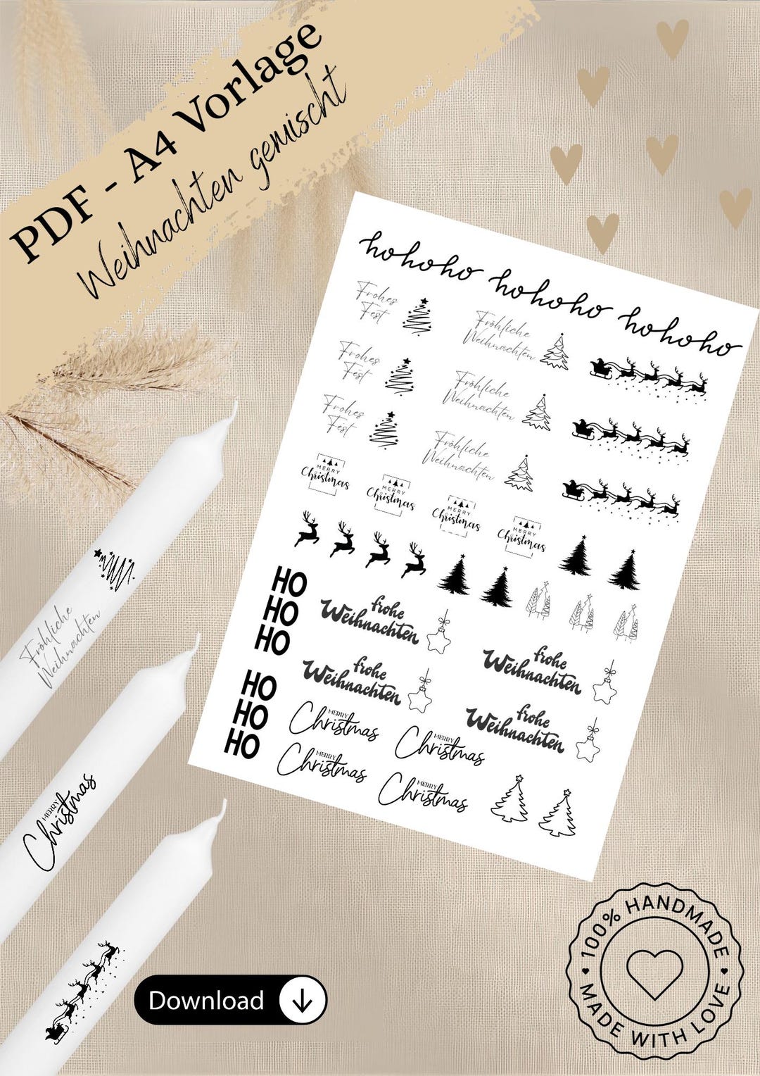 Advent Words PDF Template Candle Tattoo Candle Sticker Advent Christmas ...