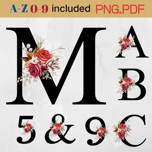 Watercolor Floral Alphabet PNG: Autumn Rose Monogram (digital Download ...