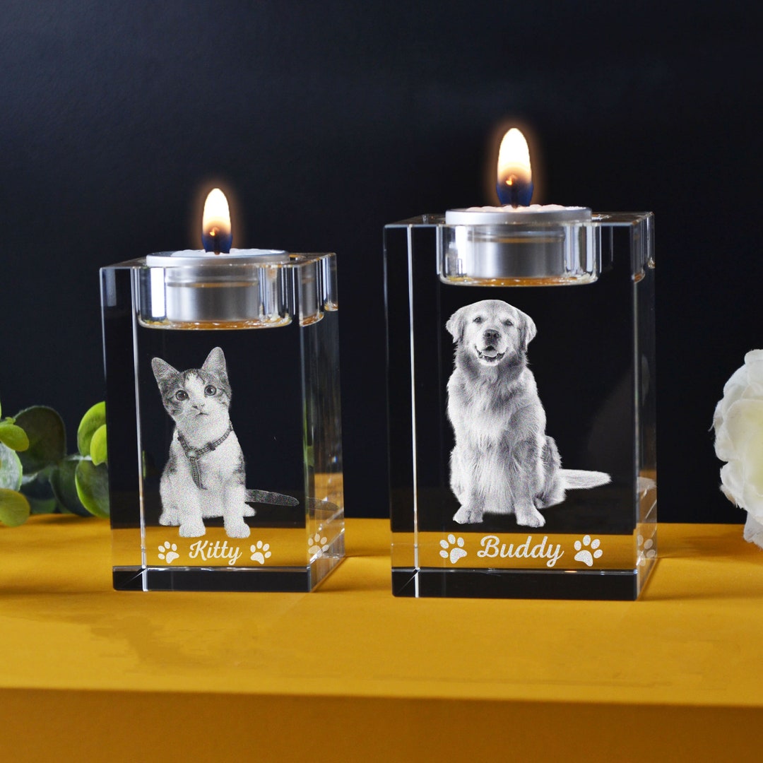 Pet Memorial Crystal Candle Holder,3d Pet Portrait Memorial Crystal,dog ...