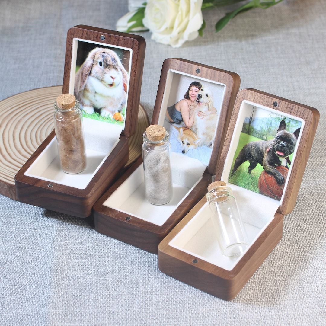 Custom Pet Memorial Box: Walnut Wood Keepsake, Photo & Fur - Etsy