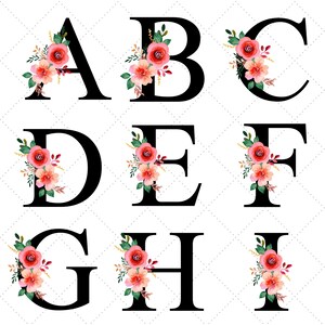 Watercolor Floral Alphabet PNG: Letter Monogram (digital Download) - Etsy