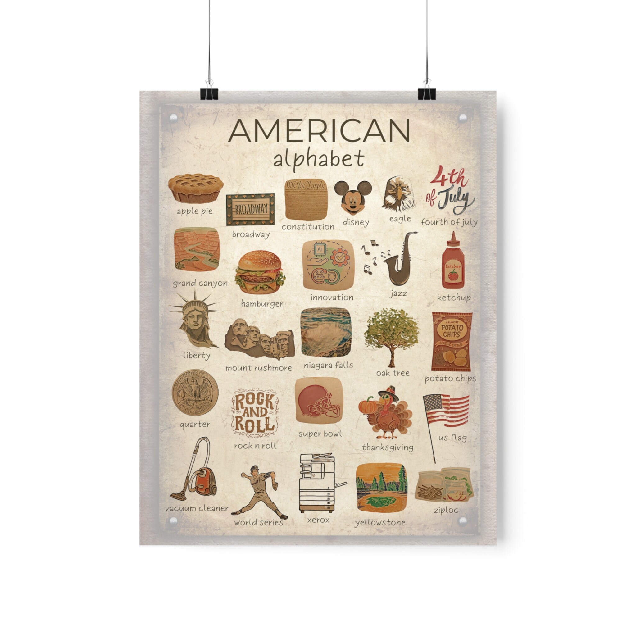 Vintage American Alphabet, Custom Vertical Poster, Patriotic USA Wall ...