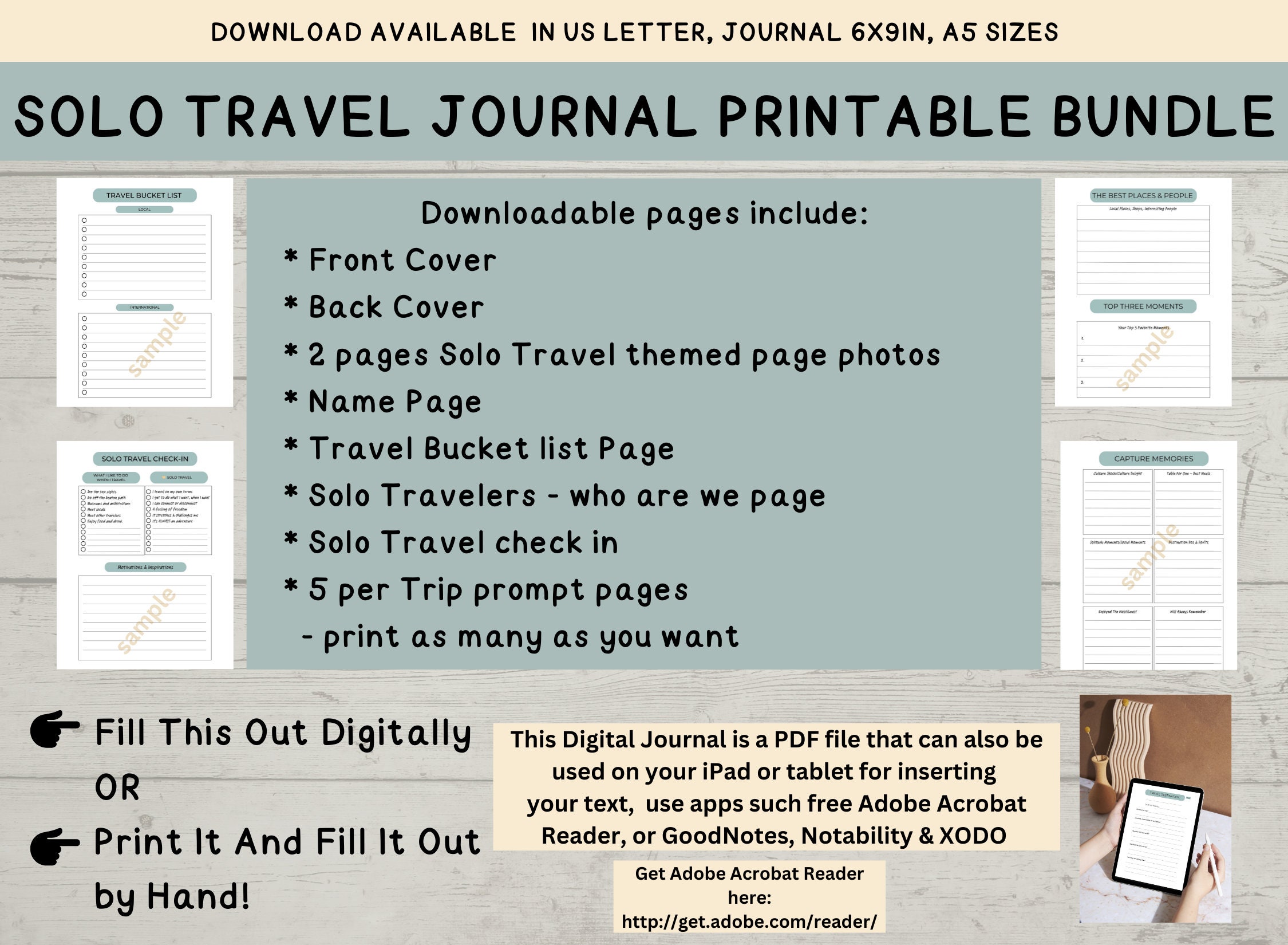 Travel Journal Printable, Solo Female Travel Journal Digital, Capture ...