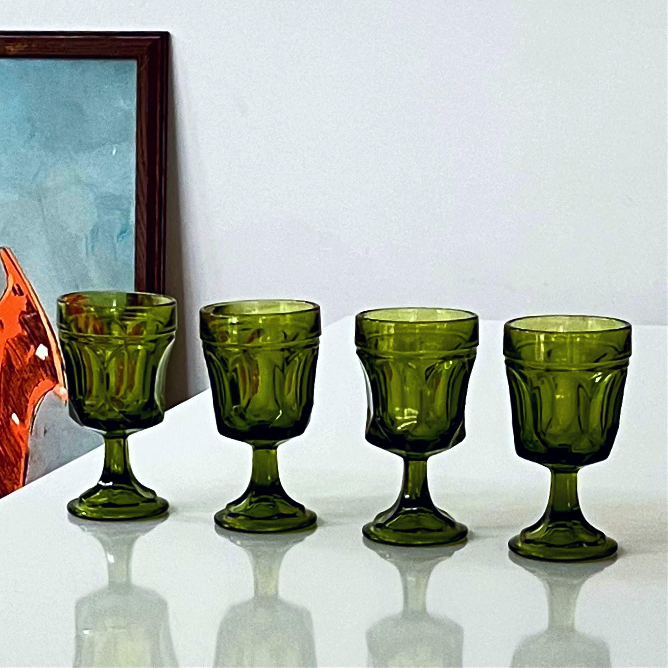 Vintage Fairfield Avocado Green Glass Set 6 Glasses - Etsy