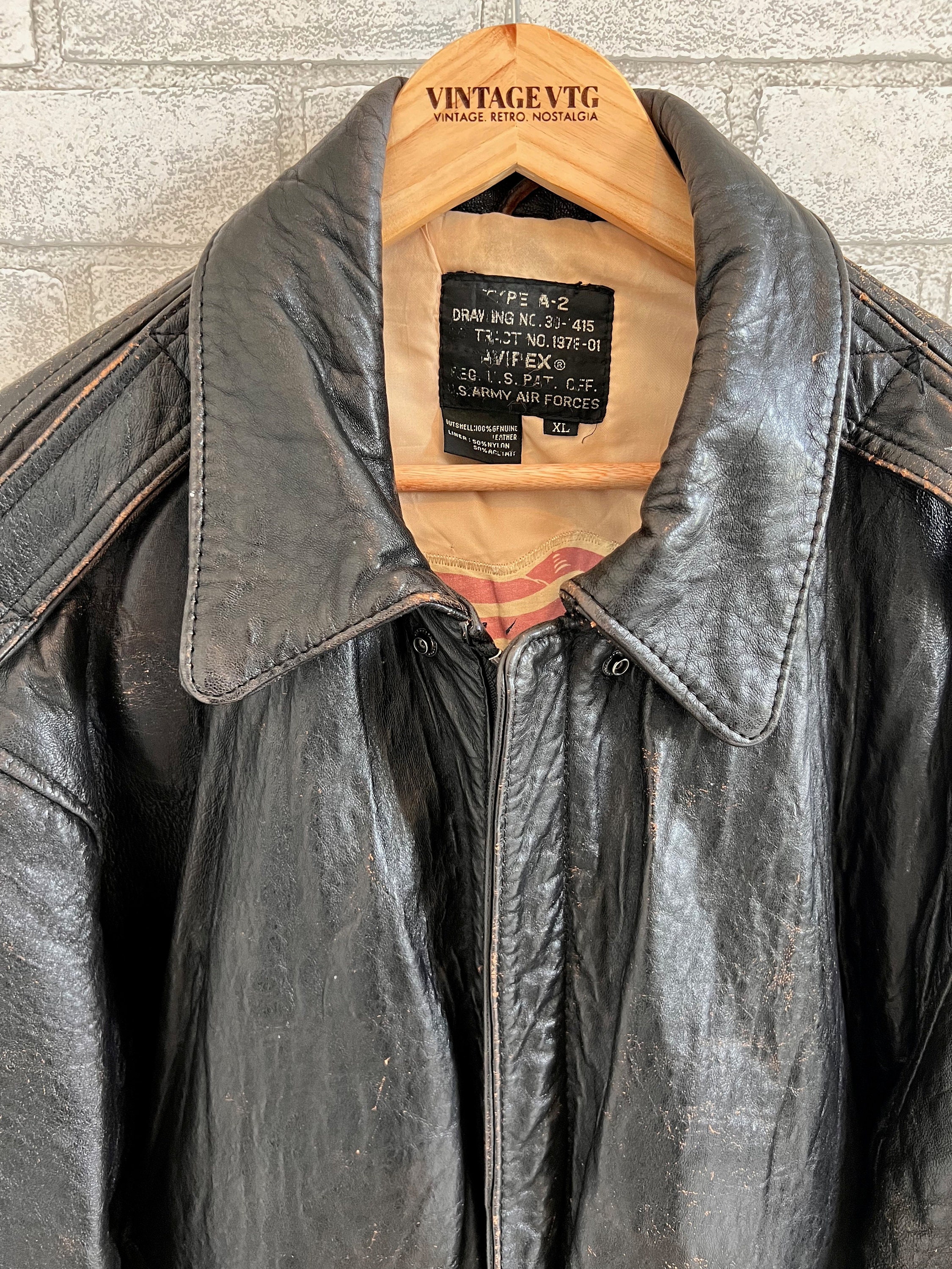 Vintage 89 Avirex A-2 Leather Flight Bomber Jacket Large Stars ...
