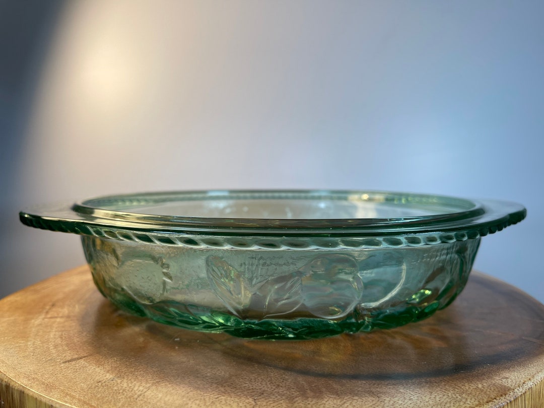 Vintage Libbey Orchard Fruit Green Pie Dish - Etsy