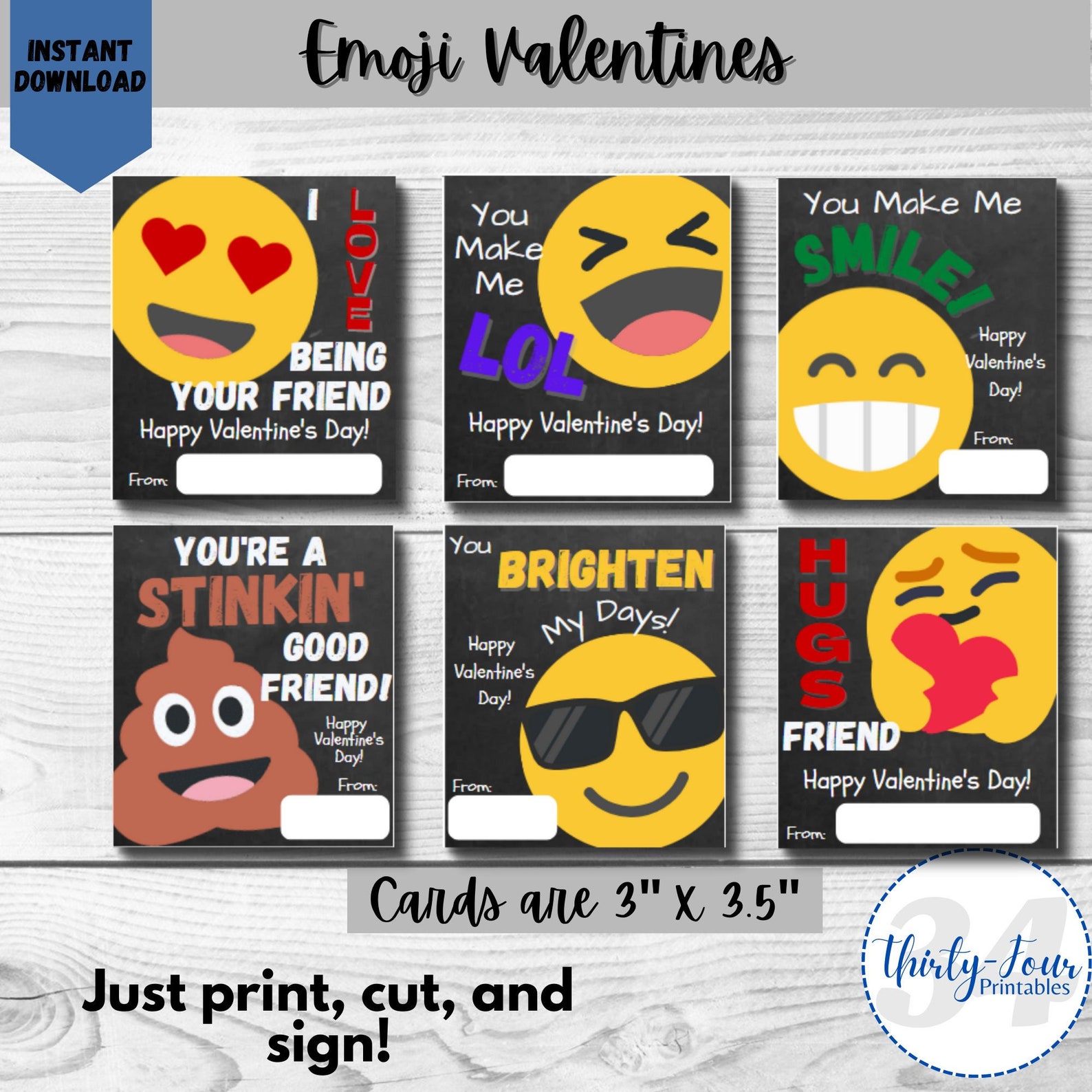 Emoji Valentines Day Cards for Kids, Emoji Printable Valentines Cards ...
