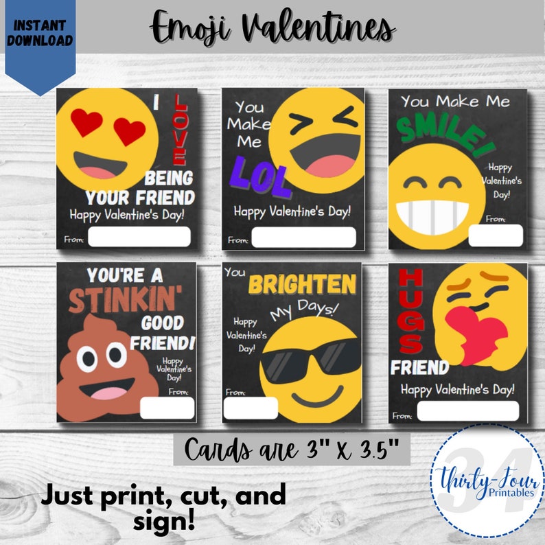 Emoji Valentines Day Cards for Kids, Emoji Printable Valentines Cards ...