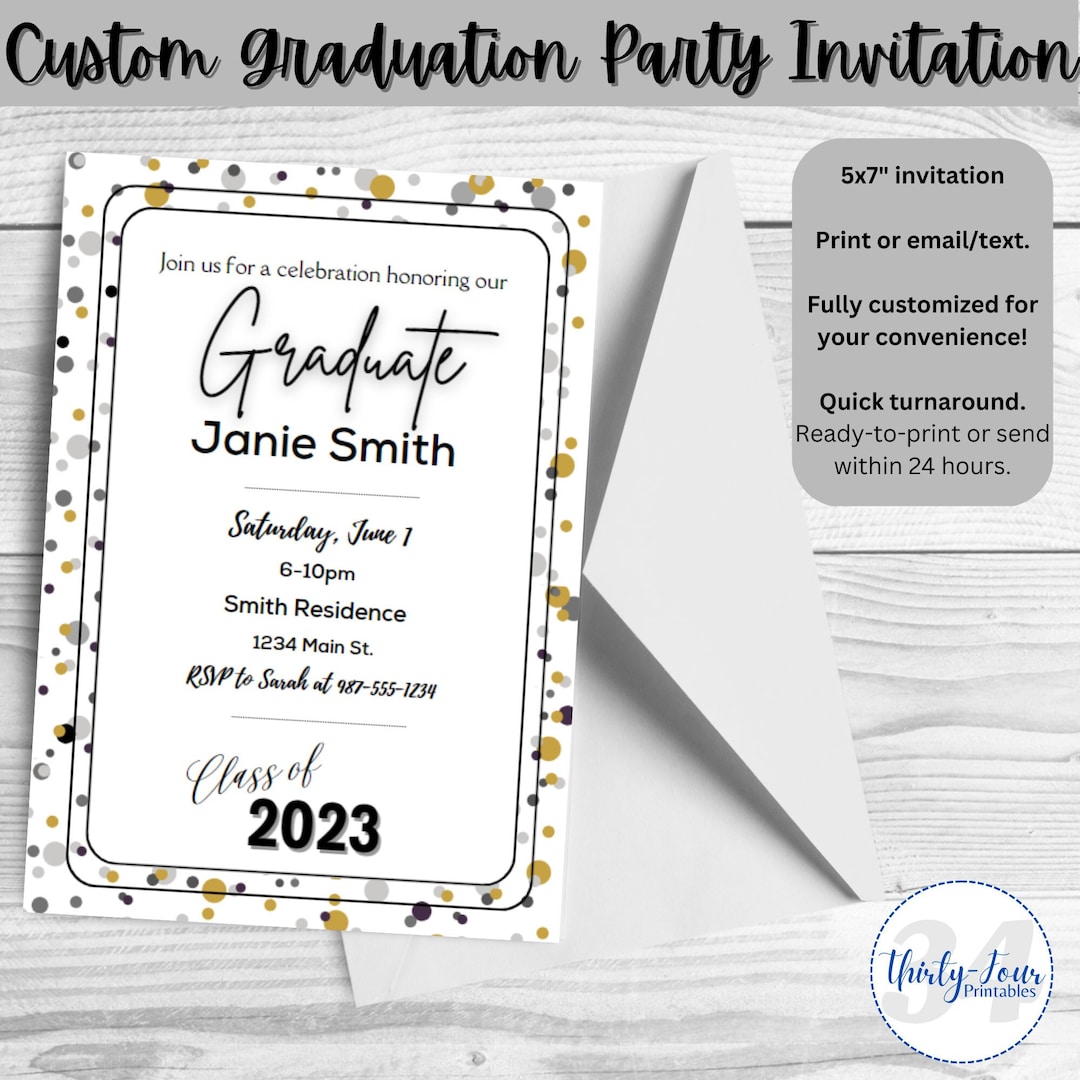Custom Graduation Party Invitation Confetti Party Invitation Gold ...
