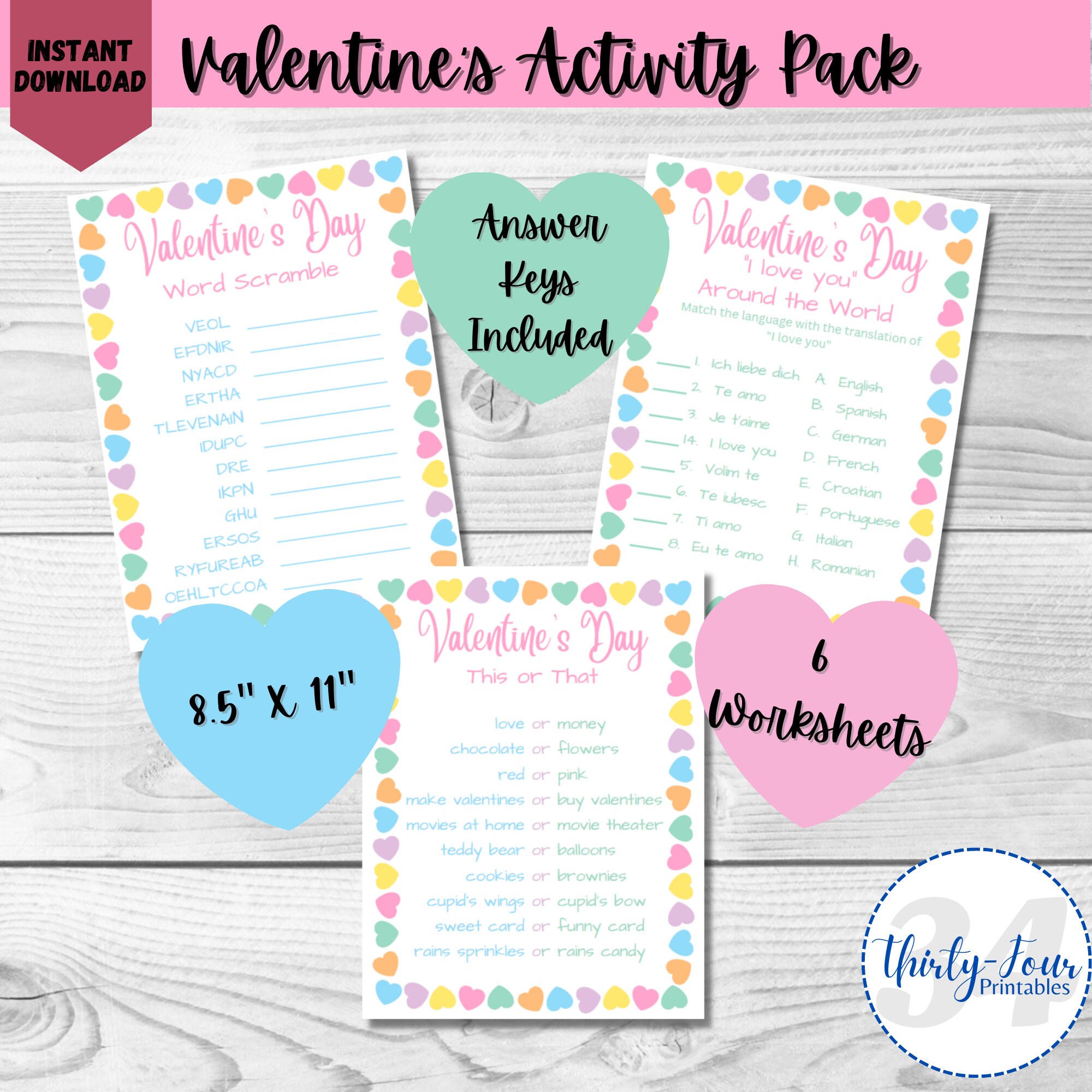 Valentines Activity Pack for Kids, Homeschool, or Classroom - Etsy
