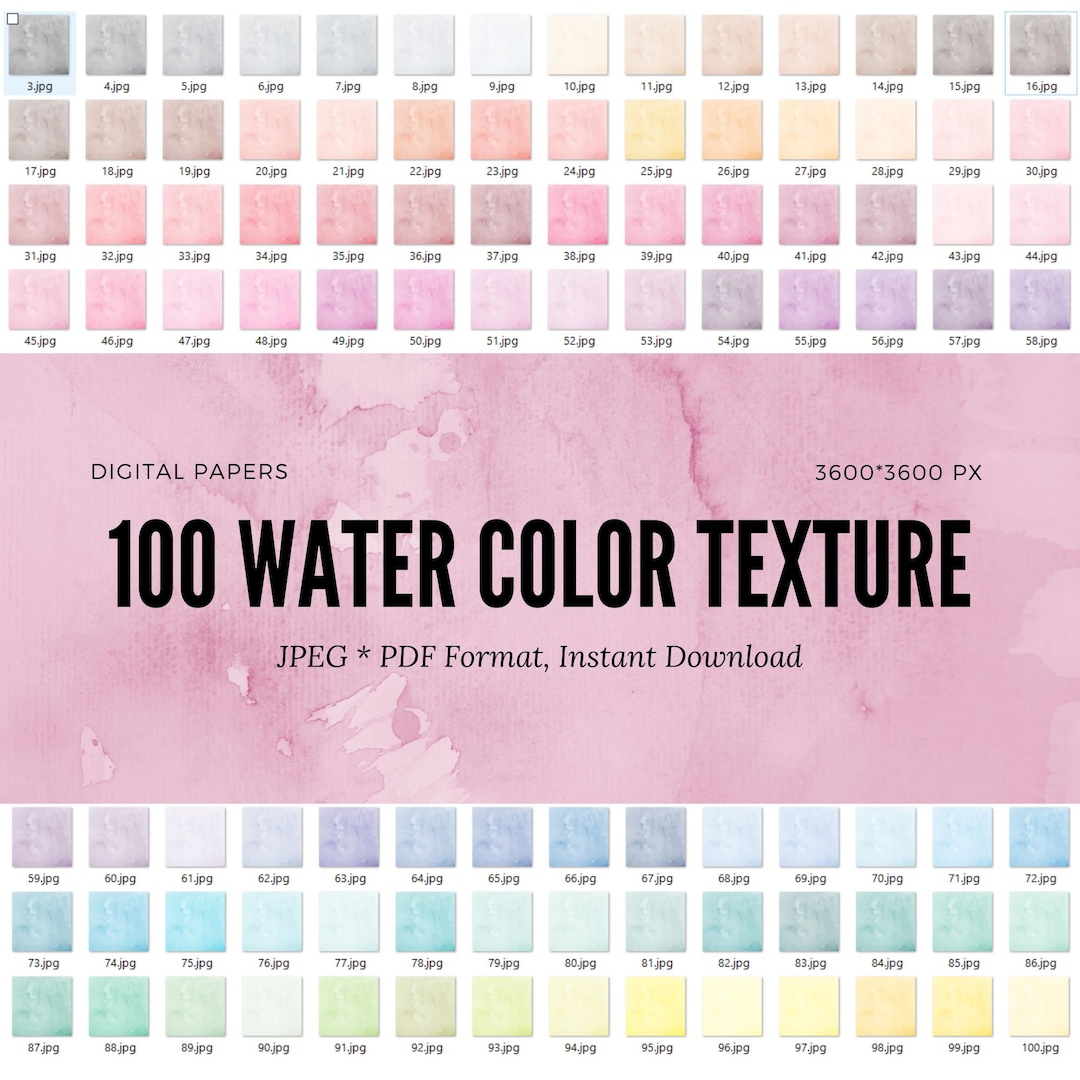 100 Watercolor Texture Digital Papers, Commercial Use Instant Download ...