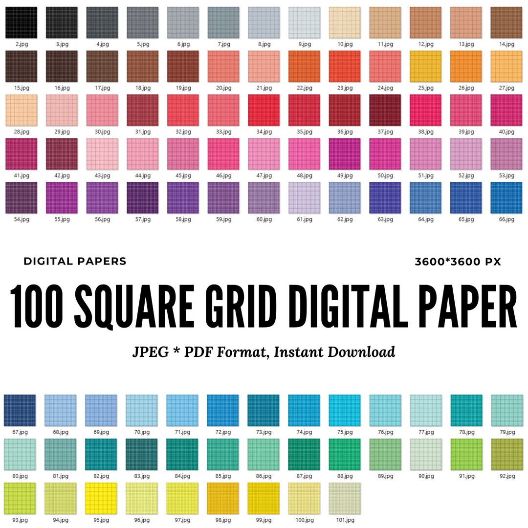 100 Square Grid Digital Paper, Commercial Use Instant Download 12x12in ...