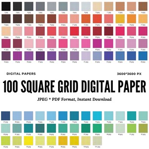 100 Square Grid Digital Paper, Commercial Use Instant Download 12x12in ...