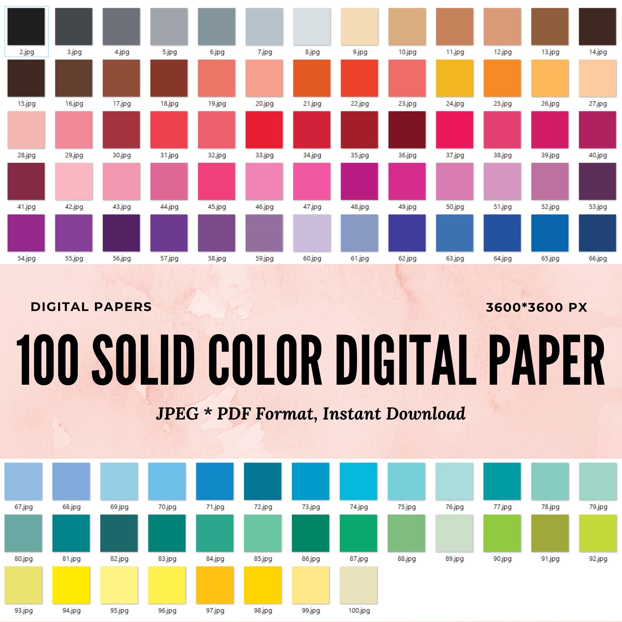 100 Solid Color Digital Paper, Commercial Use Instant Download 12x12in ...