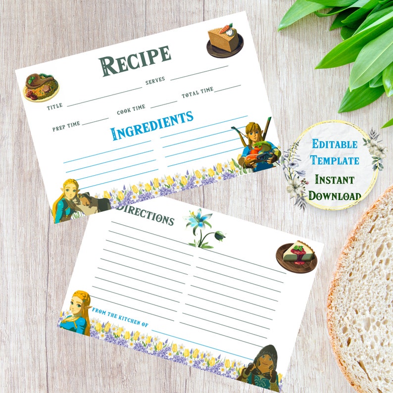 Legend of Zelda Recipe Card Editable Template - Etsy