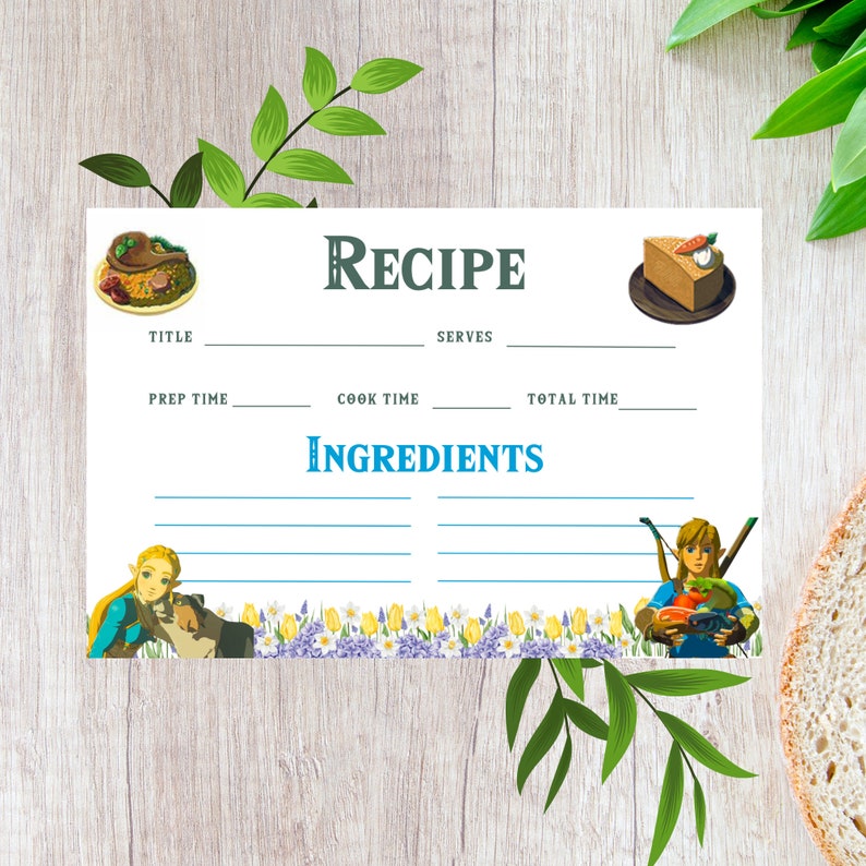 Legend of Zelda Recipe Card Editable Template - Etsy