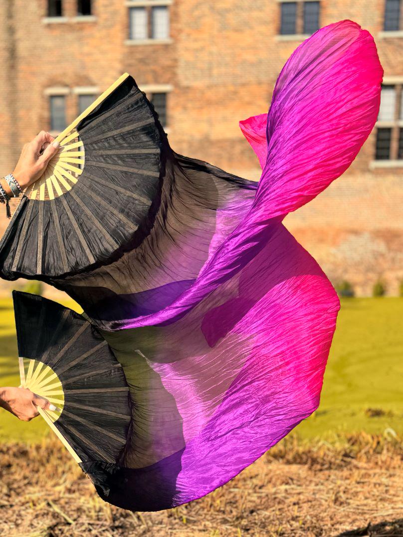 Silk Belly Dance Fan Veils in Black Purple Fuchsia - Etsy