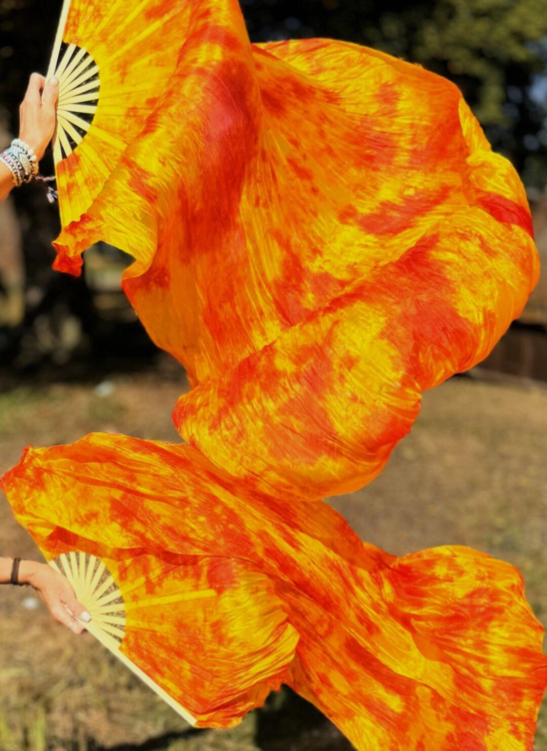 Silk Belly Dance Fan Veils Flame Tie Dye - Etsy