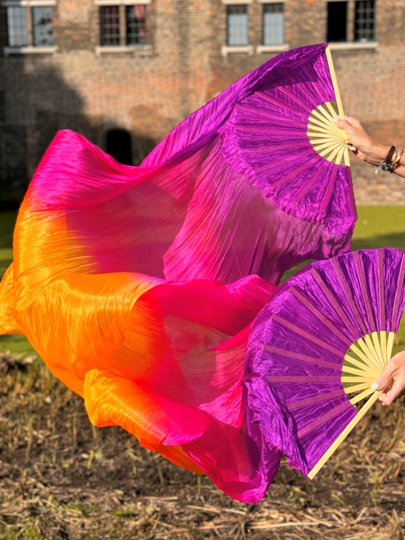 Silk Belly Dance Fan Veils in Purple Fuchsia Orange or Fuchsia Orange ...