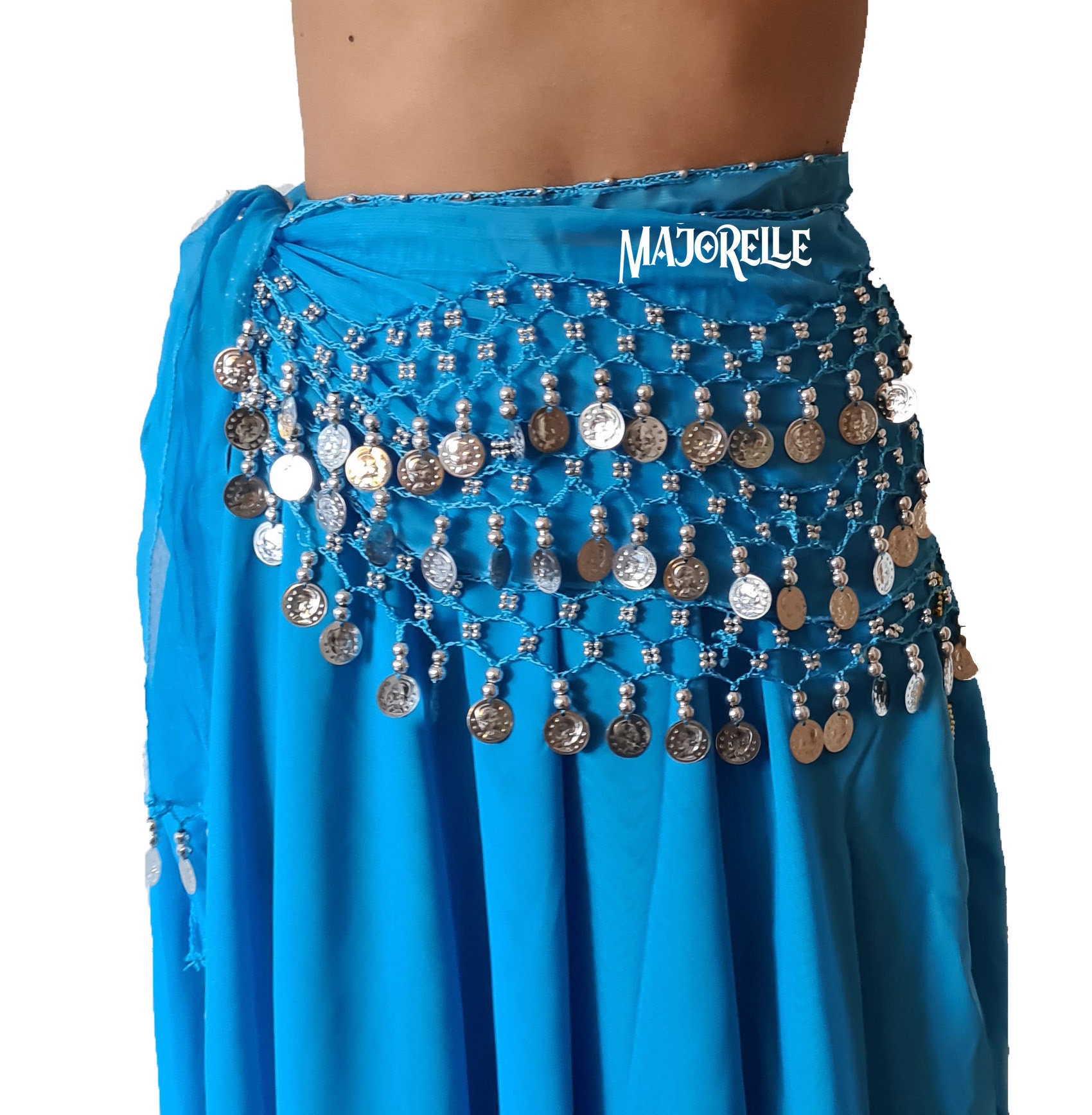 Belly Dance Hip Scarf With Silver Coins Different Colors - Etsy
