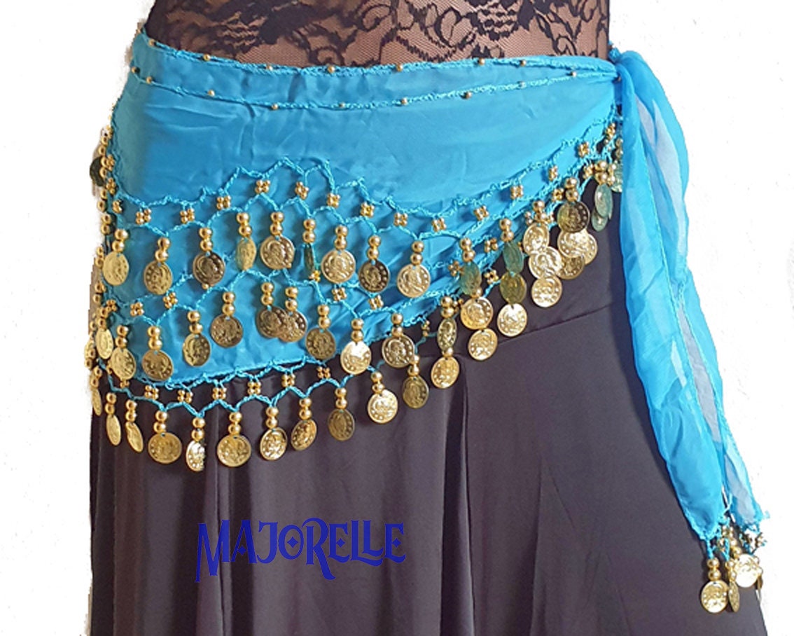 Belly Dance Hip Scarf With Gold Coins - Different Colors - Etsy