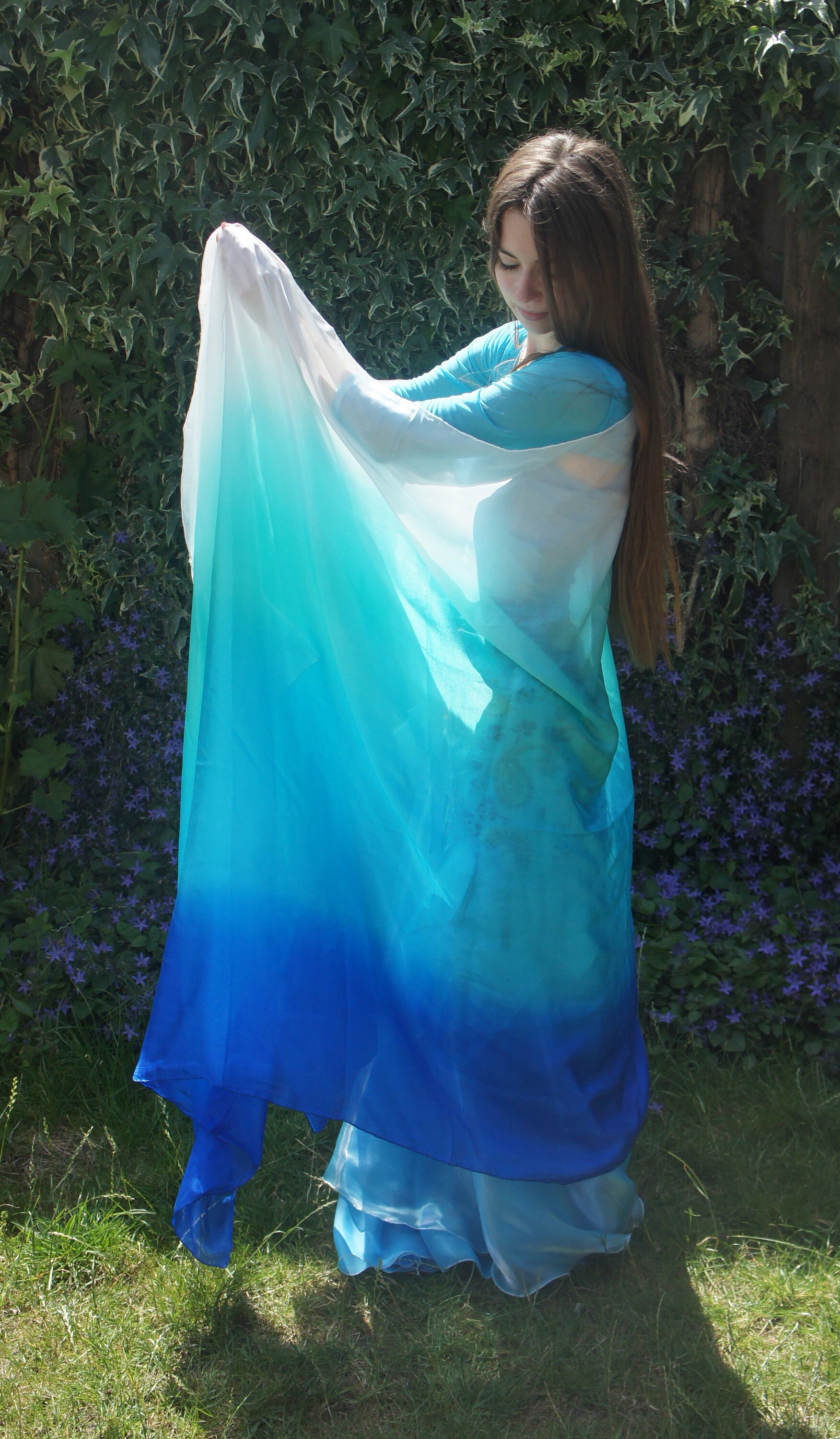 Silk Belly Dance Veil Blue (peacock Green) Turquoise White - Etsy