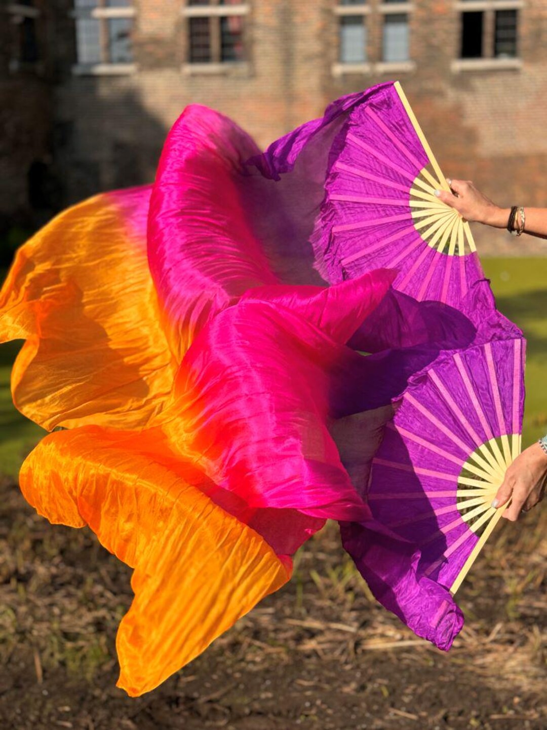 Silk Belly Dance Fan Veils in Purple Fuchsia Orange - Etsy
