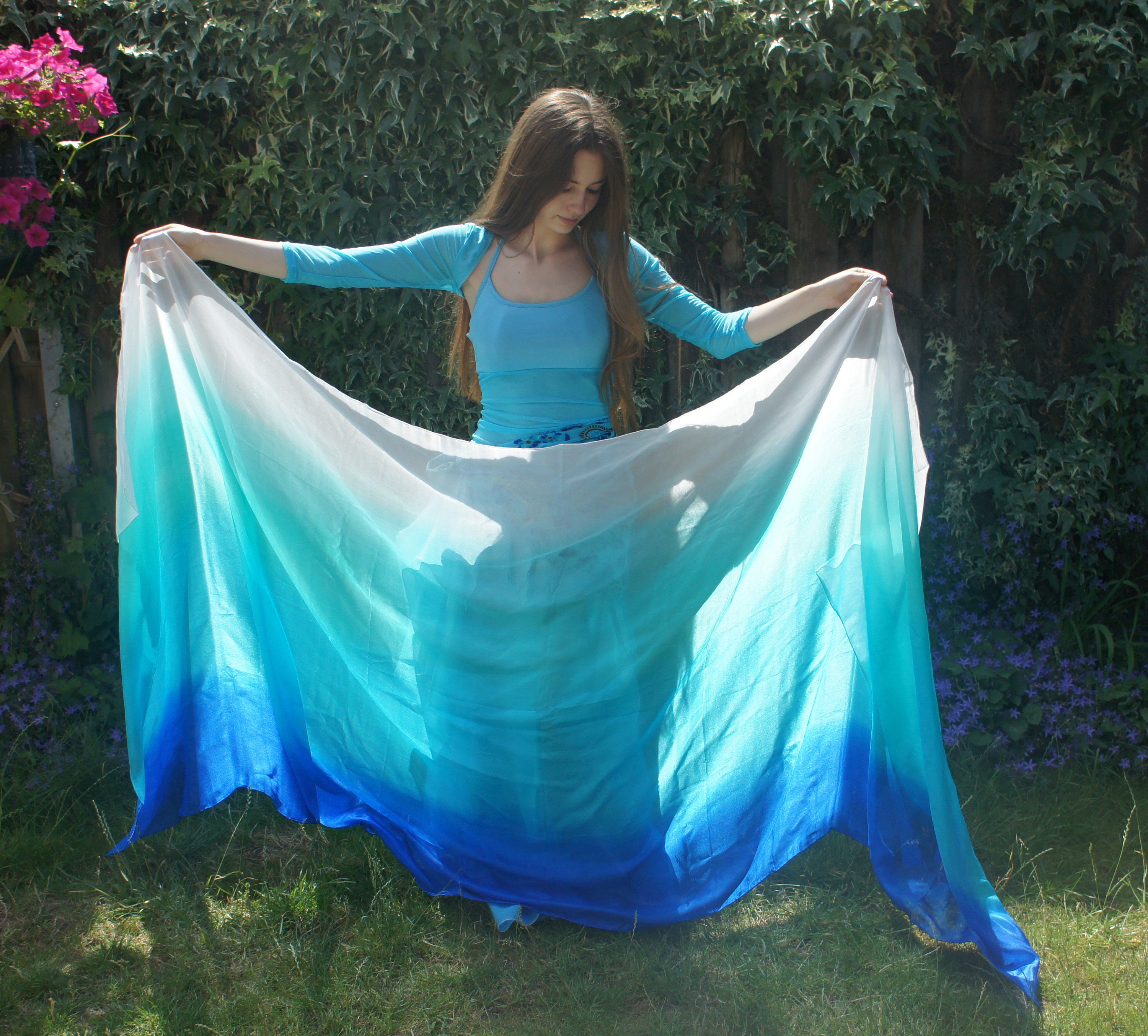 Silk Belly Dance Veil Blue (peacock Green) Turquoise White - Etsy