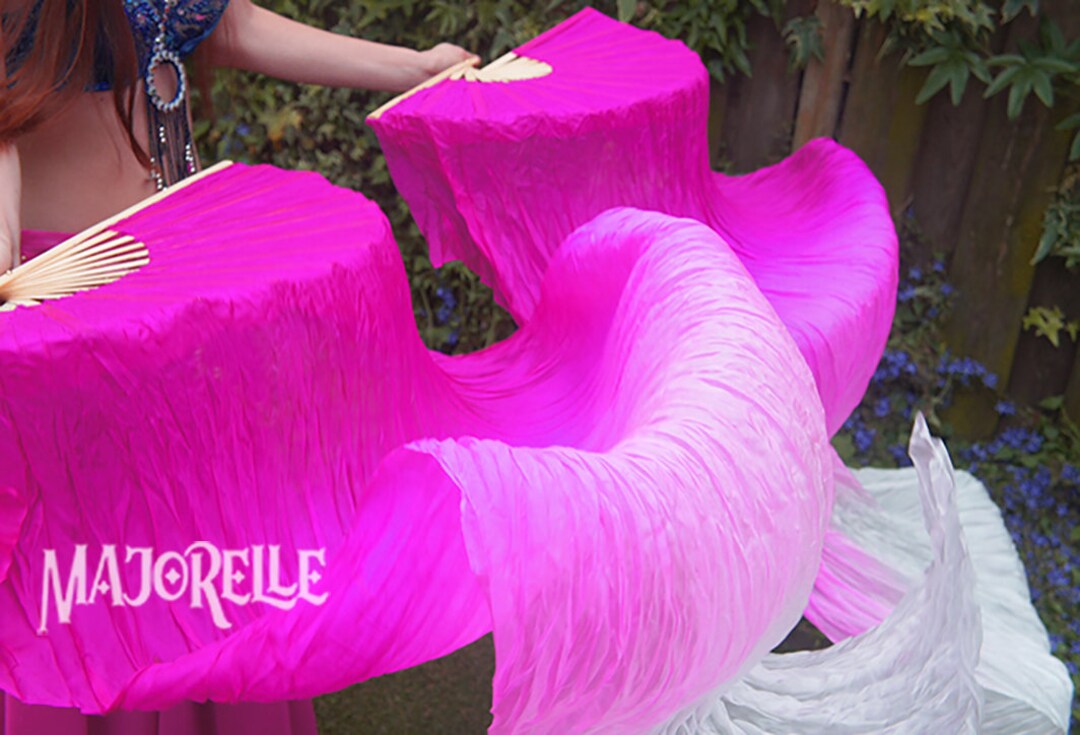 Silk Belly Dance Fan Veils in Fuchsia Pink Color Fading - Etsy