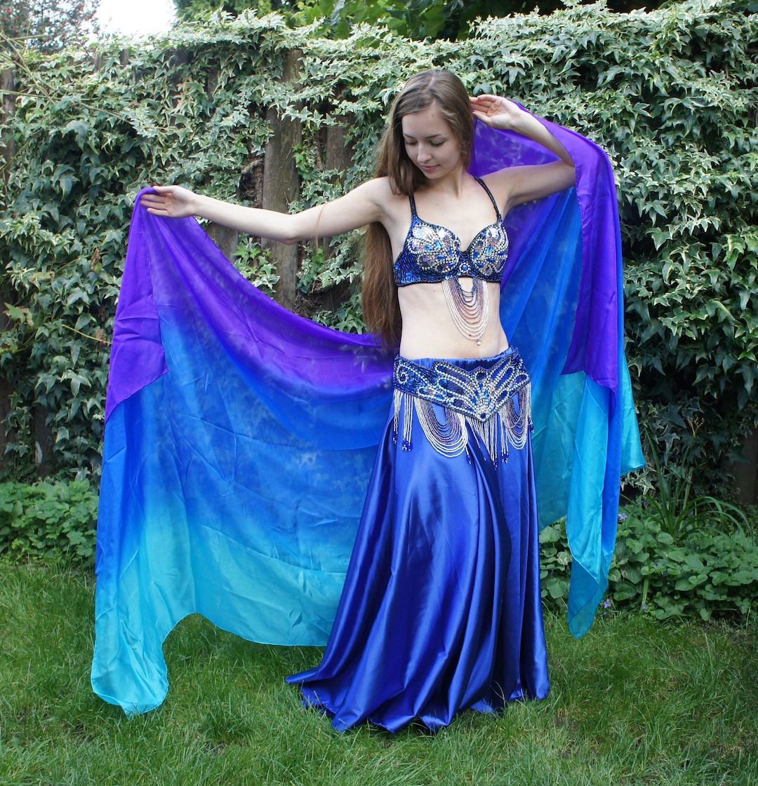 Silk Belly Dance Veil Turquoise Blue Purple - Etsy