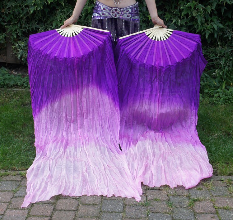 Silk Belly Dance Fan Veils in Purple Lilac Color Fading - Etsy