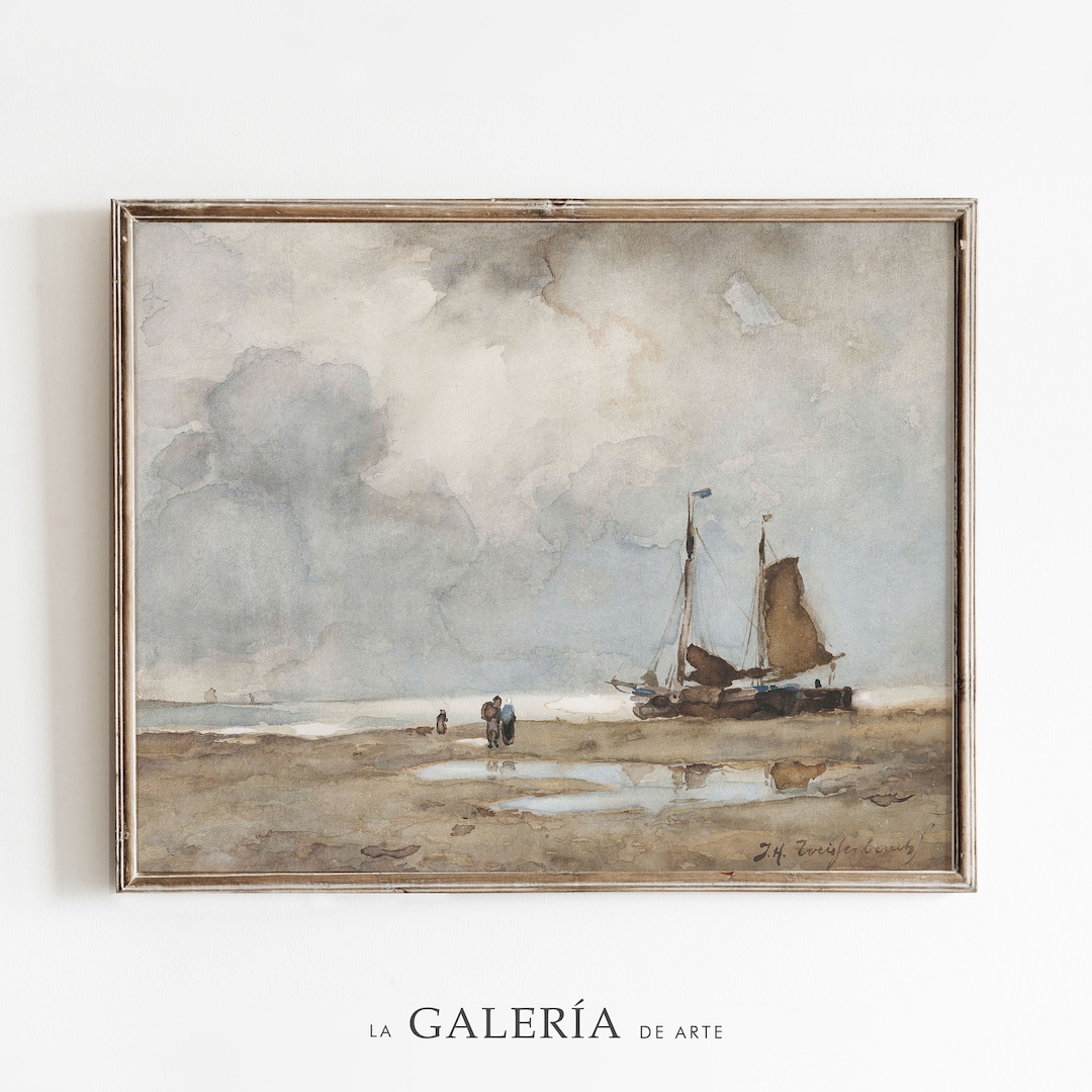 Muted Sailboat Watercolor Painting | Nautical Seascape Wall Art ...