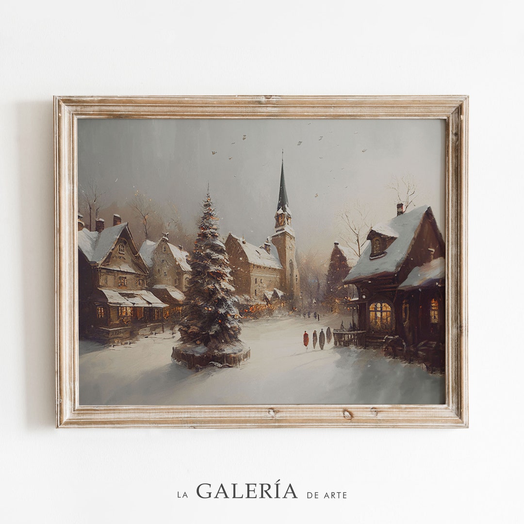 Vintage Christmas Print | Winter Village Art Print | Christmas Tree ...