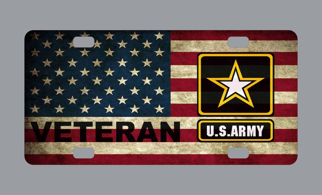 Army Veteran License Plate American Flag Aluminum 6"x12" Front Vet ...