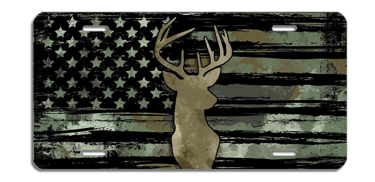 Deer Buck American Flag License Plate Aluminum 6"x12" Front Tag - Etsy