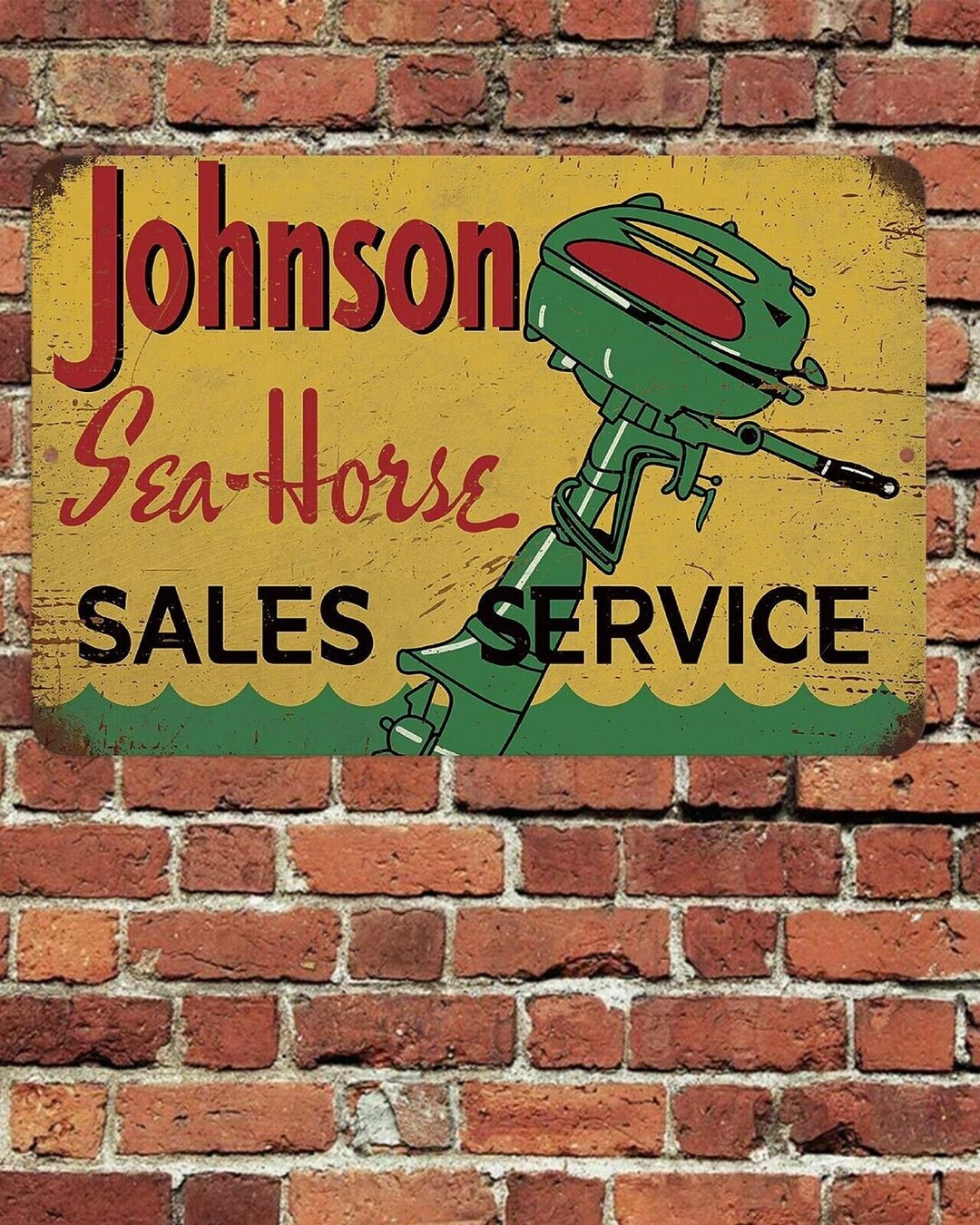Johnson Sea-horse Sales Service Sign Aluminum Metal 8"x12" Rustic Retro ...