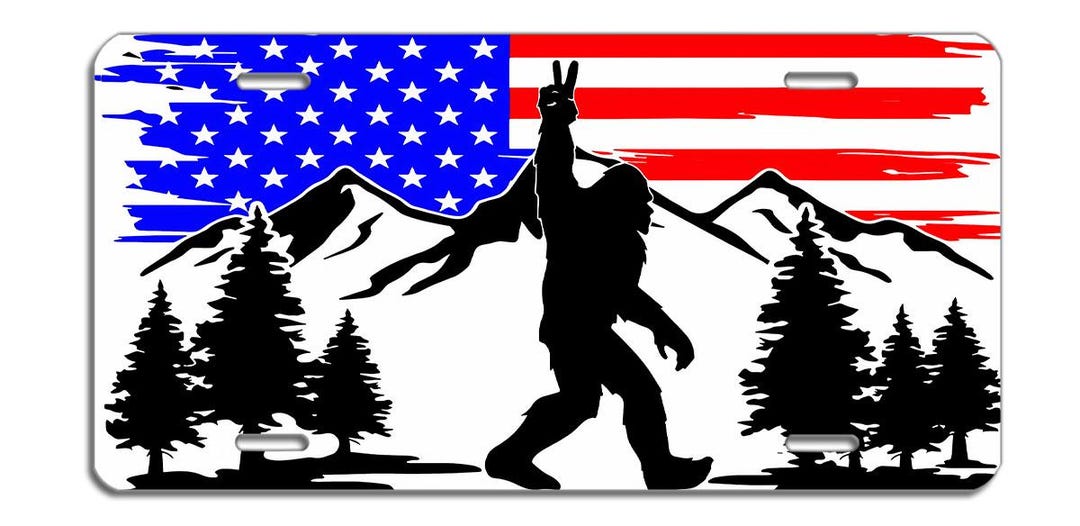 Sasquatch Yeti American Flag License Plate Aluminum 6"x12" Front Tag - Etsy