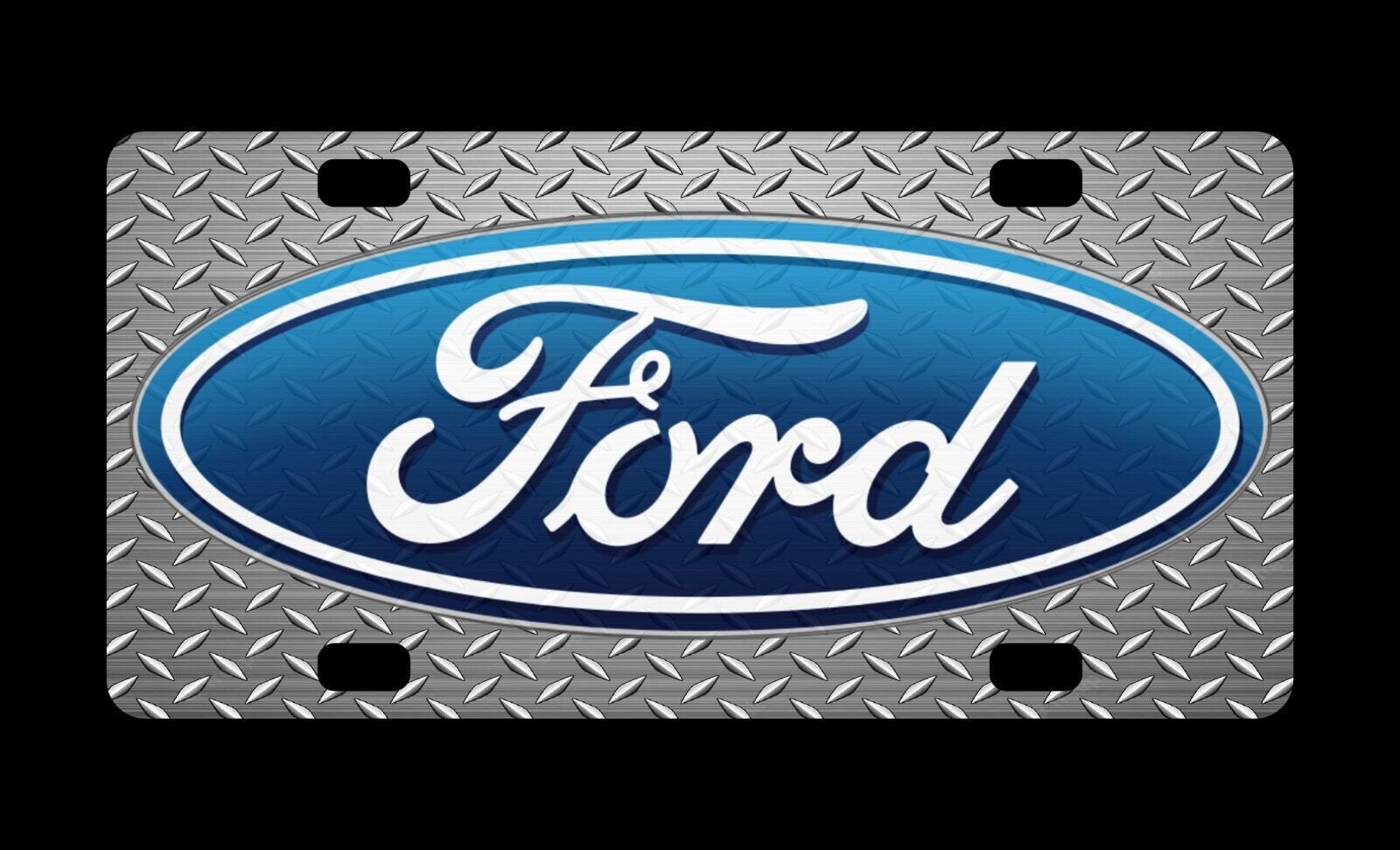 Ford Emblem License Plate Chrome Diamond Plate Design Aluminum 6x12 ...