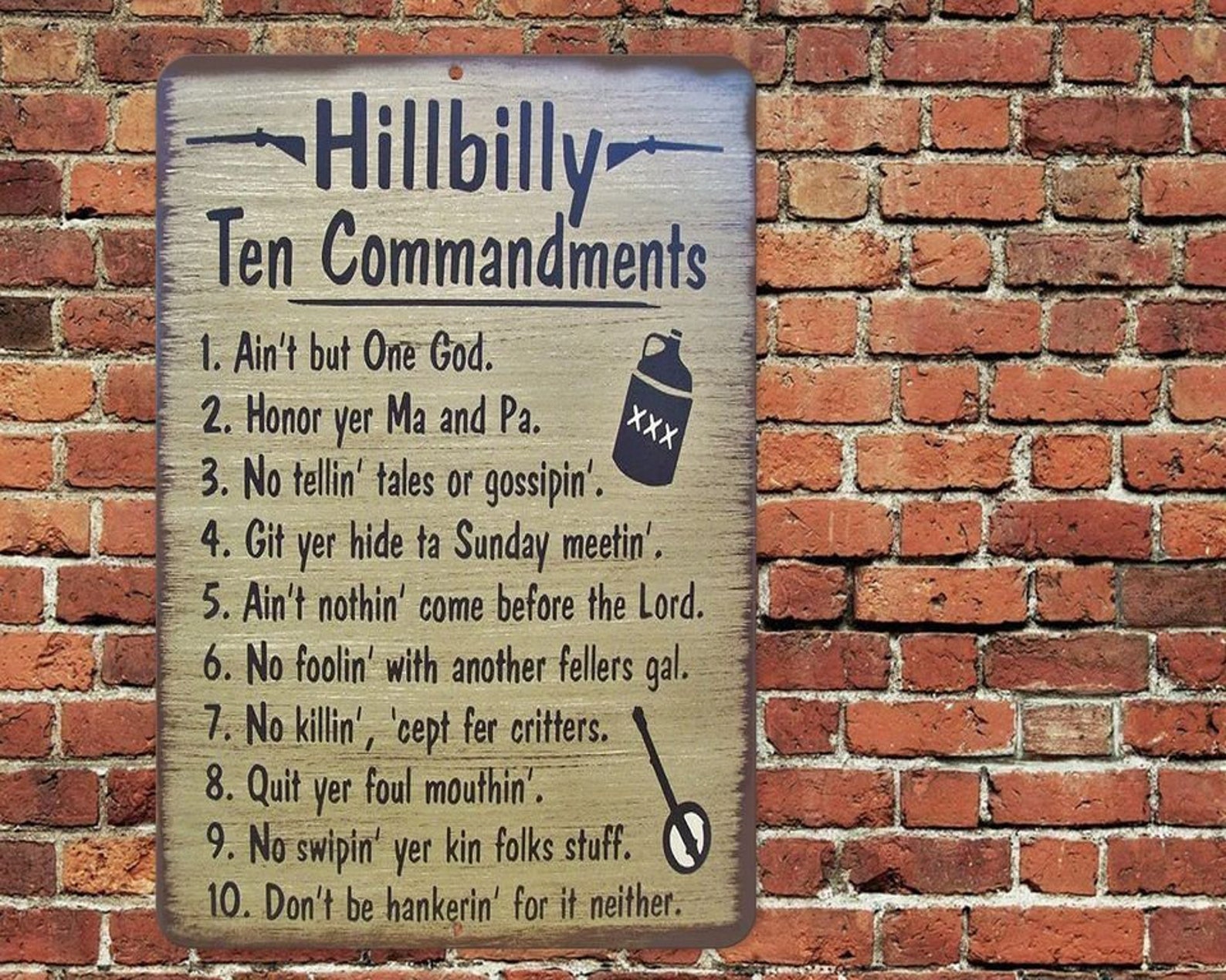 Hillbilly Ten Commandments Sign Metal Aluminum 8x12 Funny Rustic Man ...