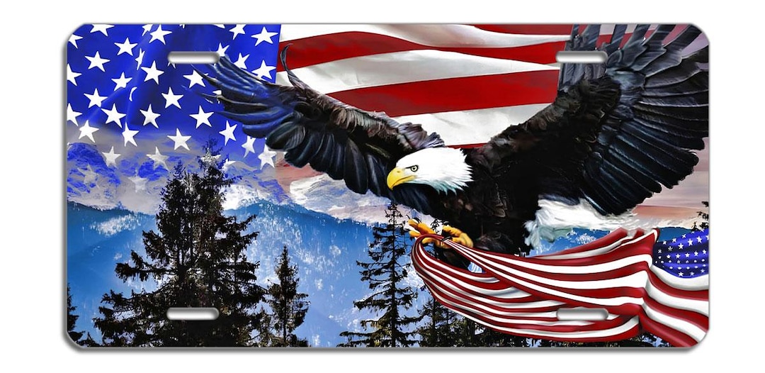 American Flag Eagle License Plate Aluminum 6"x12" Front Tag - Etsy