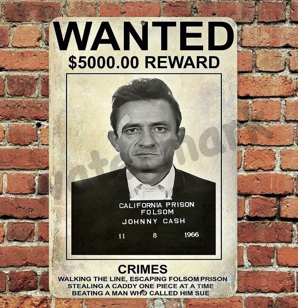 Johnny Cash Wanted Poster Sign Folsom Prison Aluminum Metal 8x12 Man ...