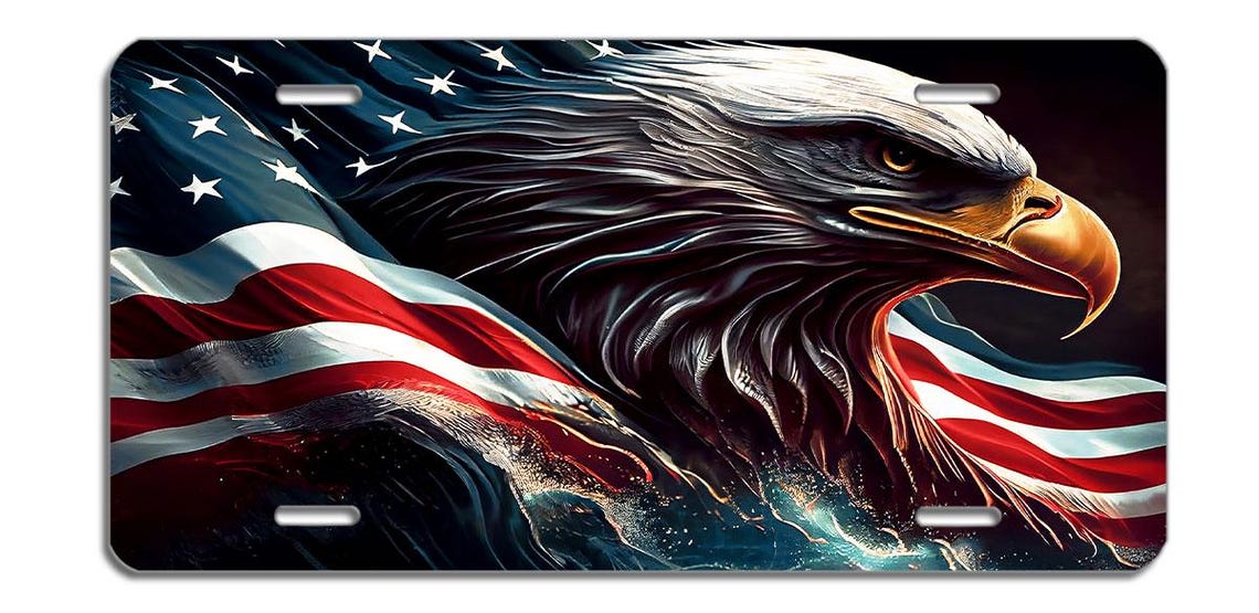 American Flag Eagle License Plate Aluminum 6"x12" Front Tag - Etsy