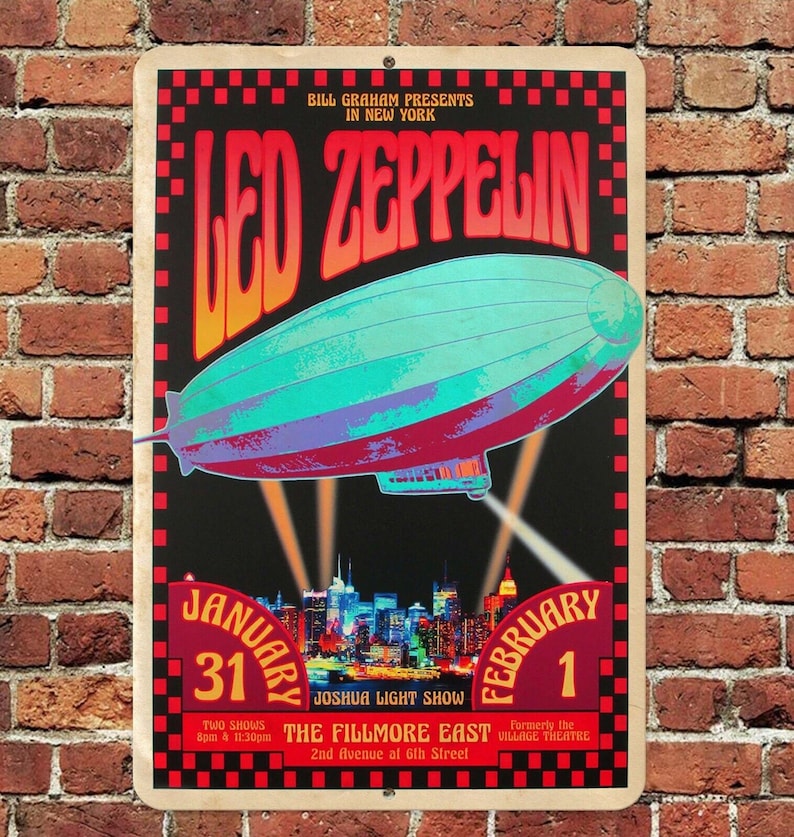 Led Zeppelin at the Fillmore East Concert Sign Metal Aluminum 8x12 Man ...