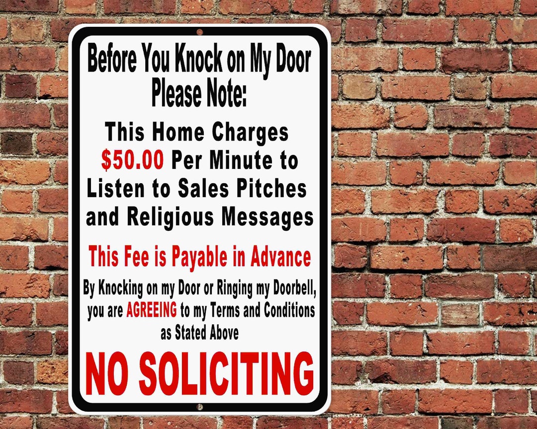 No Soliciting Sign Metal Aluminum 8"x12" Home Charges per Minute Funny ...