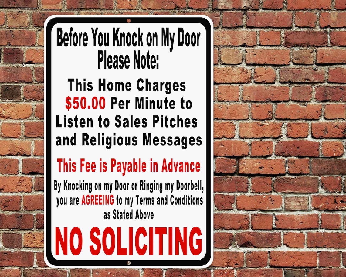 No Soliciting Sign Metal Aluminum 8"x12" Home Charges per Minute Funny ...