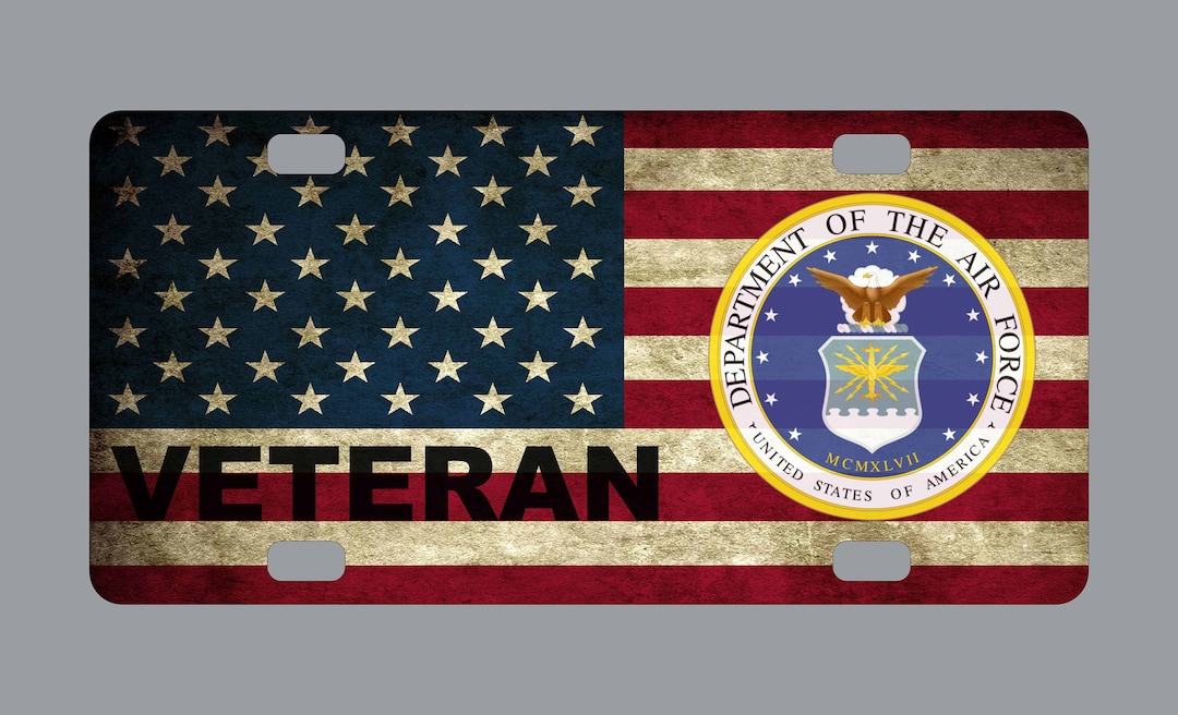 Air Force Veteran License Plate American Flag Aluminum 6"x12" Front Vet ...